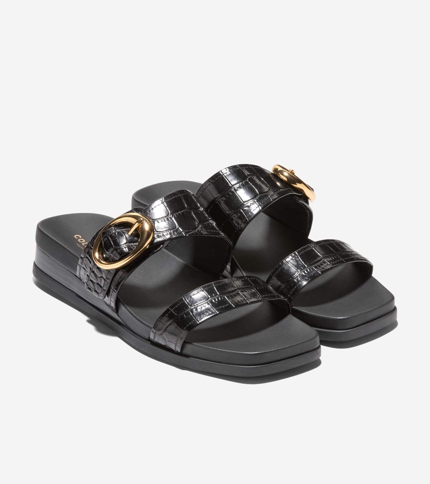 Women's Oaklynn Double Band Footbed Sandals in Black | Cole Haan